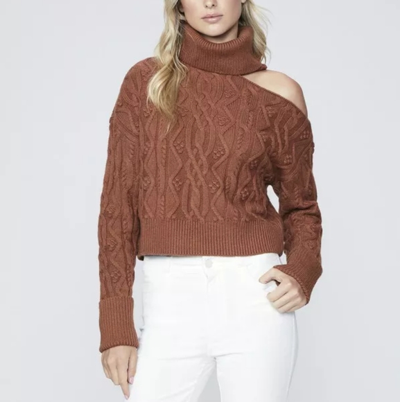 PAIGE | Sweaters | Paige Cable Knit Sweater Lxl Raundi Tan Cutout ...